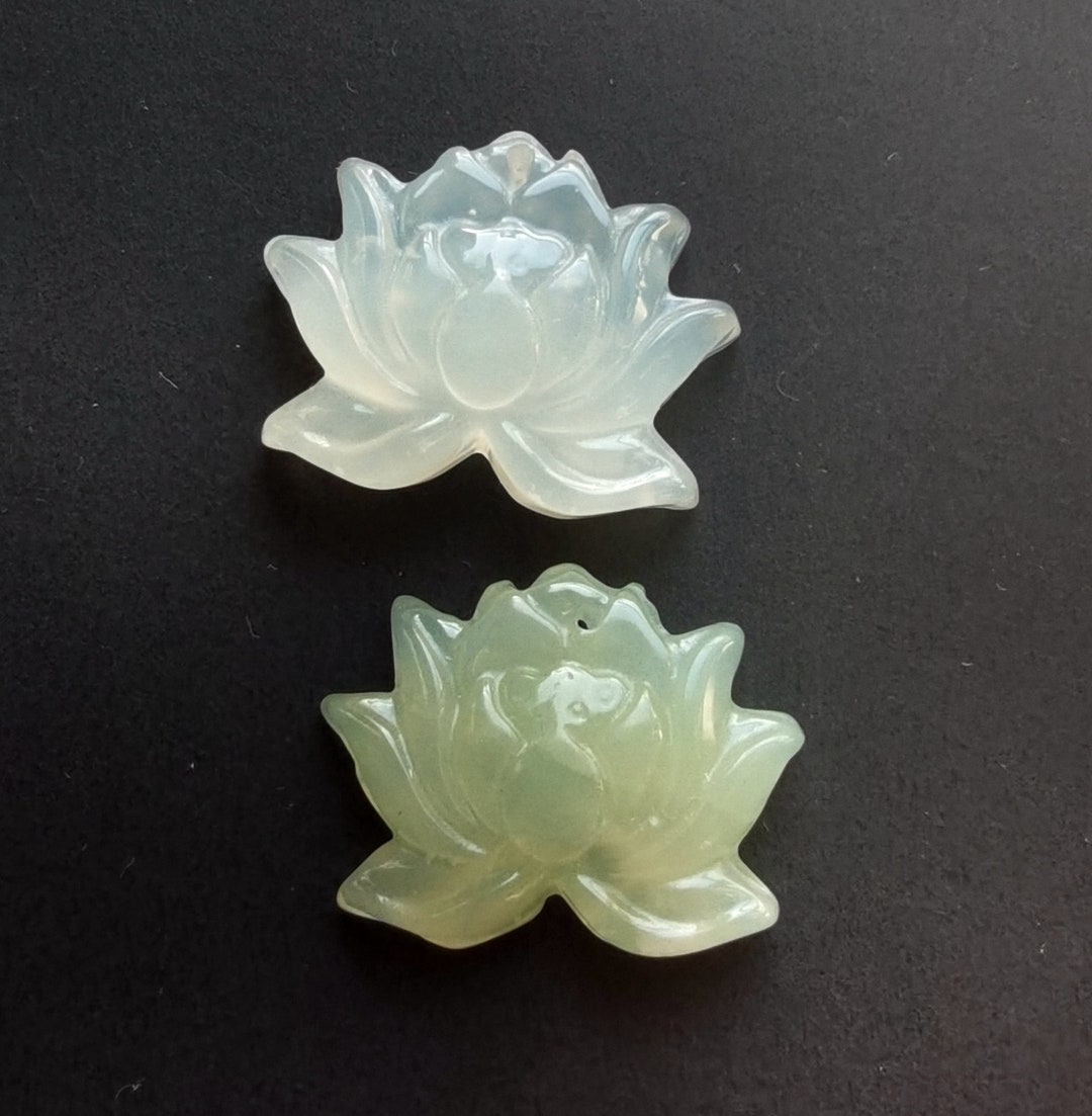 Lotus Flower Carved xiuyu Natural Green Jade Stone Pendant Link,charm ...