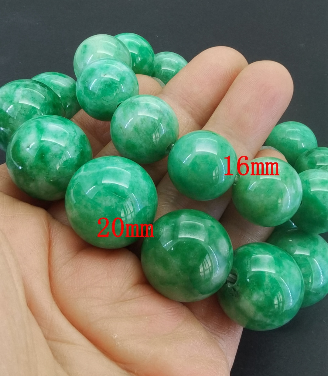 Large Green Jade Bracelet,16mm,18mm,20mm Smooth Round Jade Stone Beaded ...