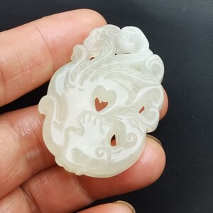 Carved White Jade Pendant Oval Phoenix Jade Bead Bird - Etsy