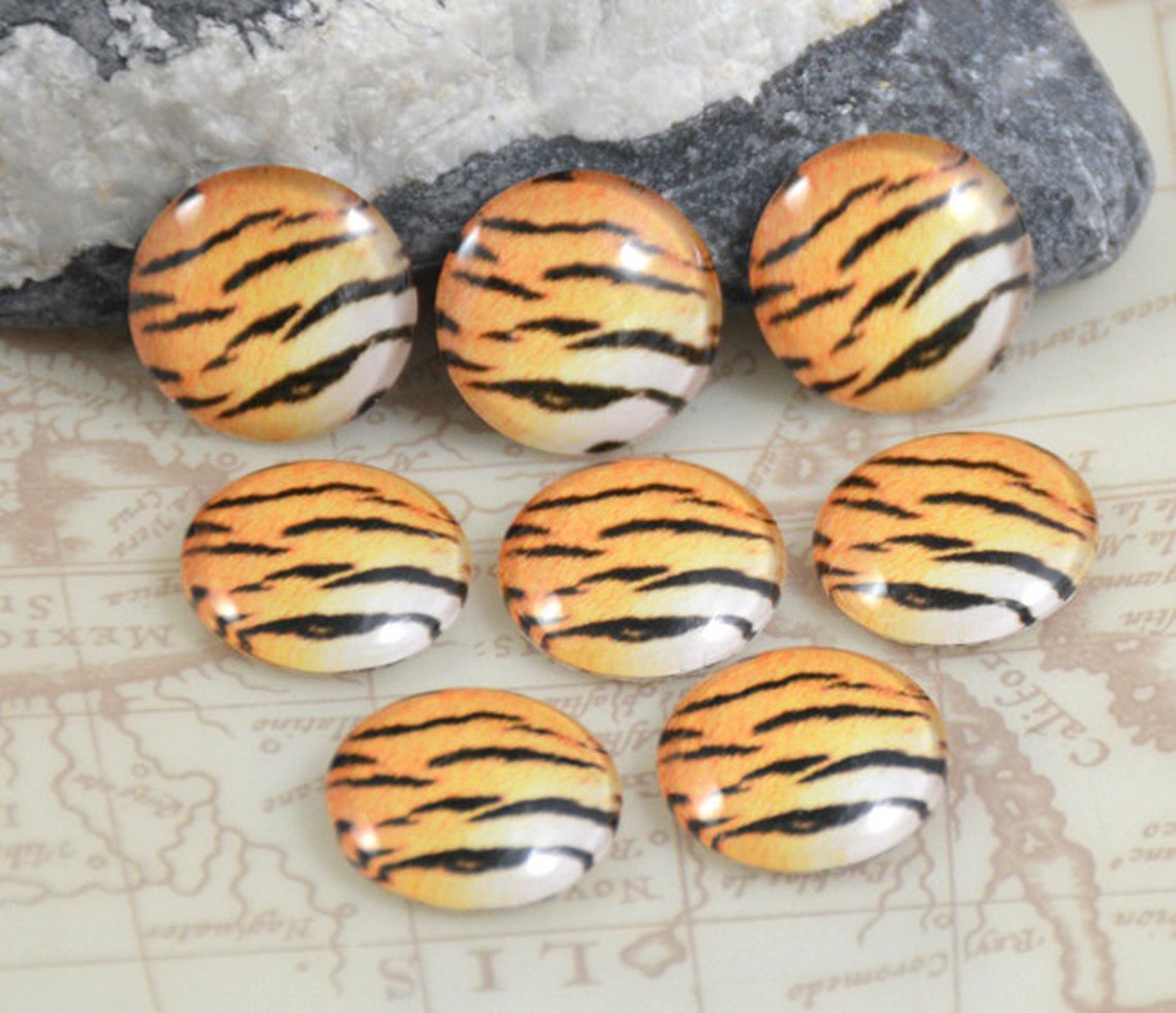 Circle Tiger Skin Yellow Handmade Photo Glass Cabochon Dome - Etsy