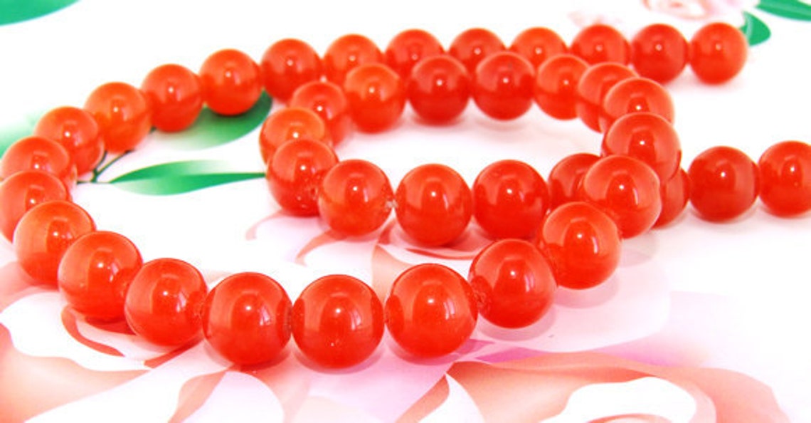 Loose Gemstone Round Orange Jade 10mm Gemstone Bead Full One Strand 15 ...