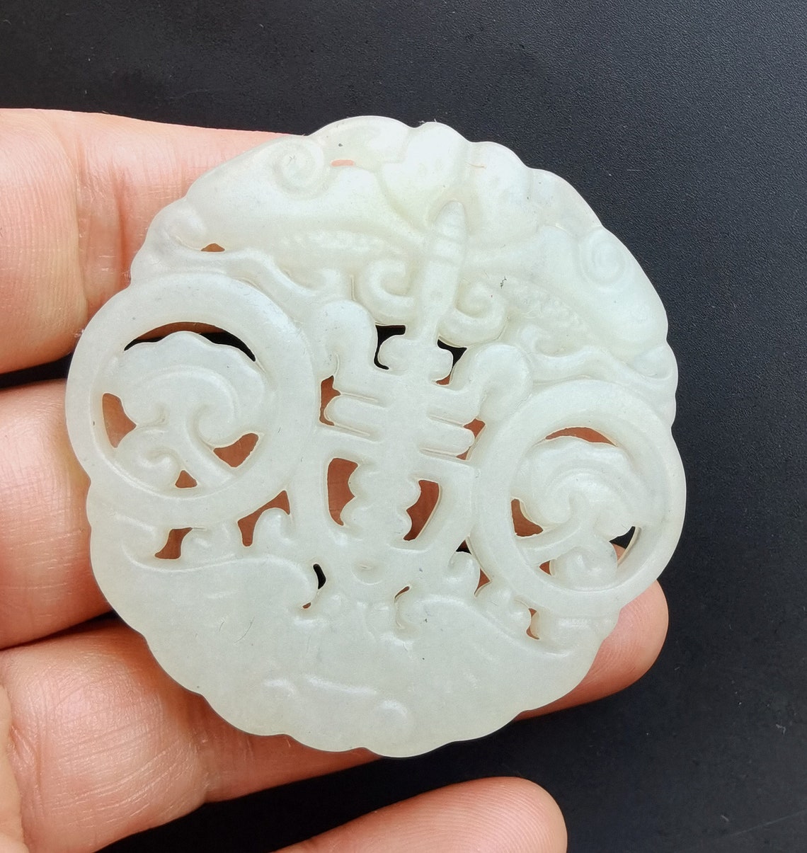Carved White Jade Pendant Flower Bat Bird Jade Circle | Etsy