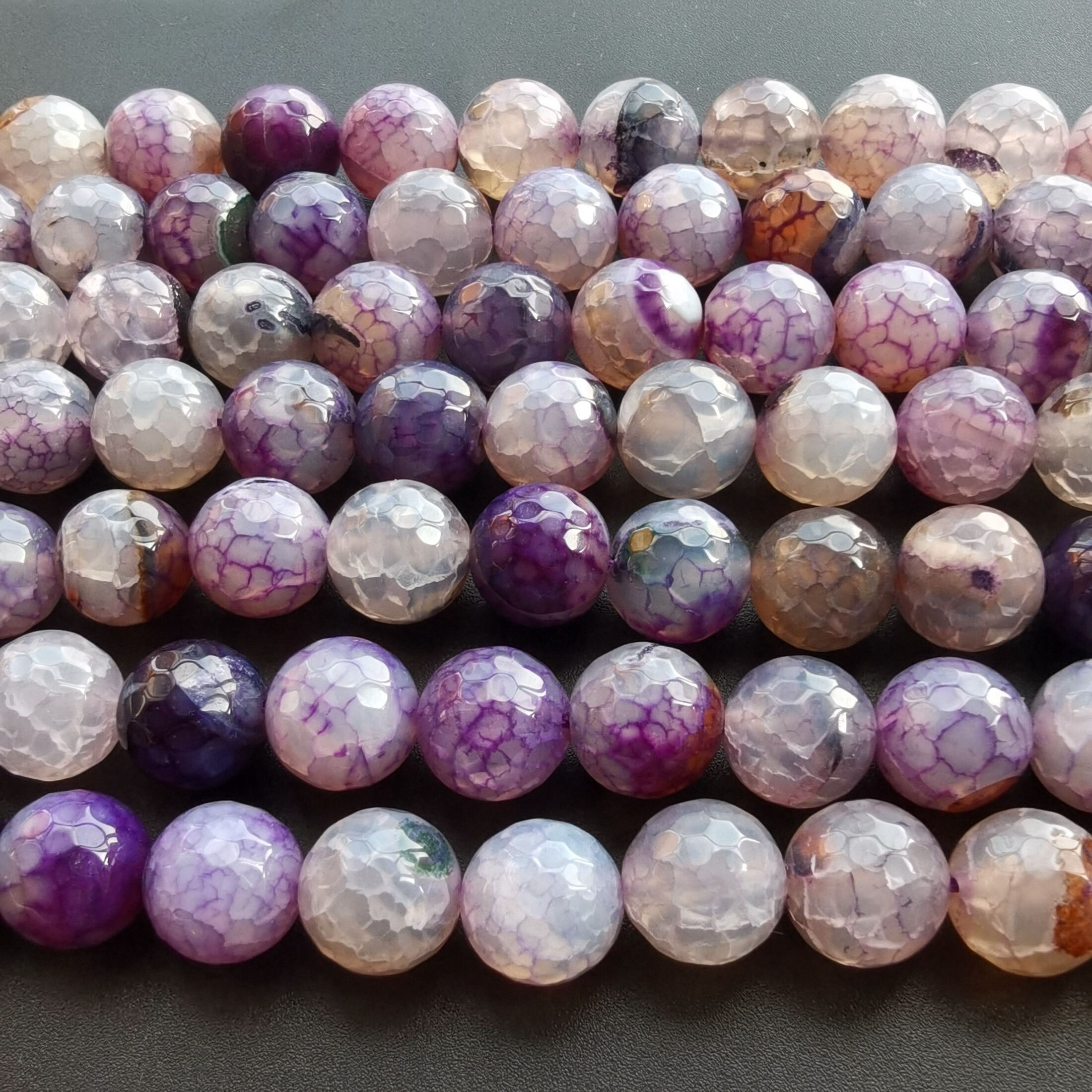 12mm Faceted purple Dragon vein Agate stone strandRound | Etsy