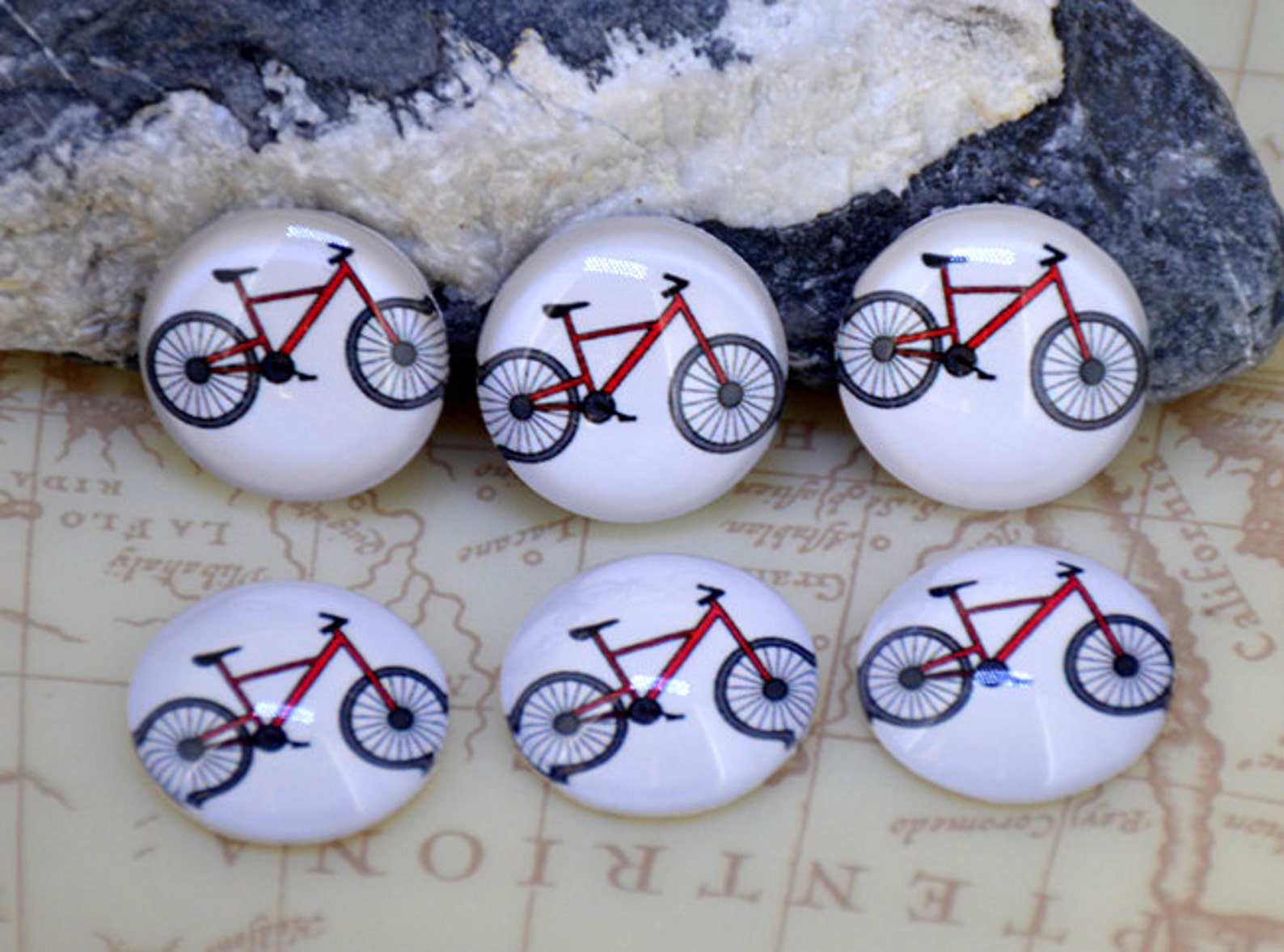 Circle Red Bicycle Bike Handmade Photo Glass Cabochon Dome10mm | Etsy