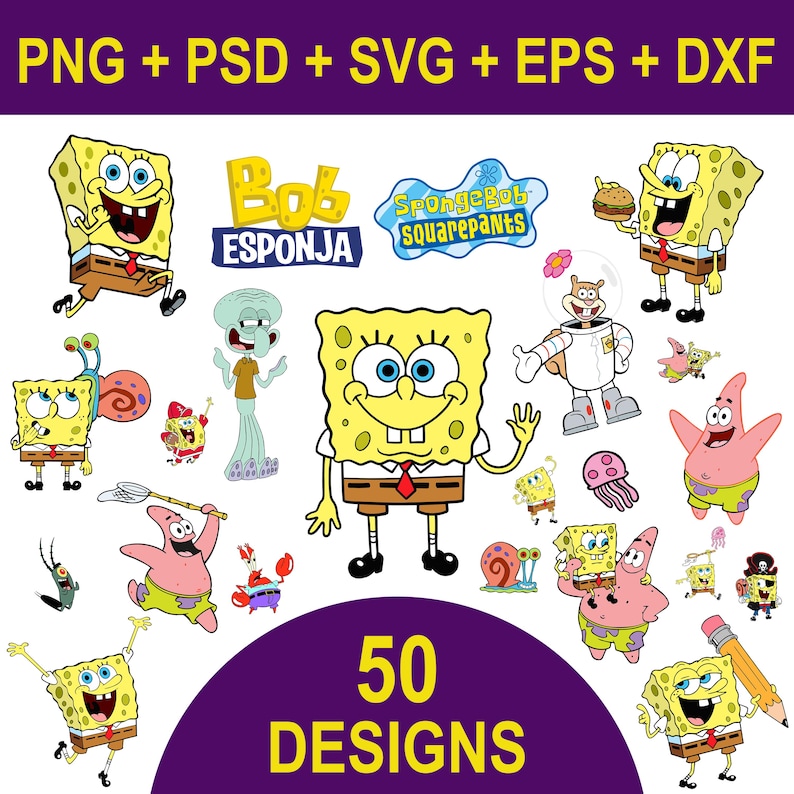 50 imágenes prediseñadas de Bob Esponja: archivos de corte SVG ...