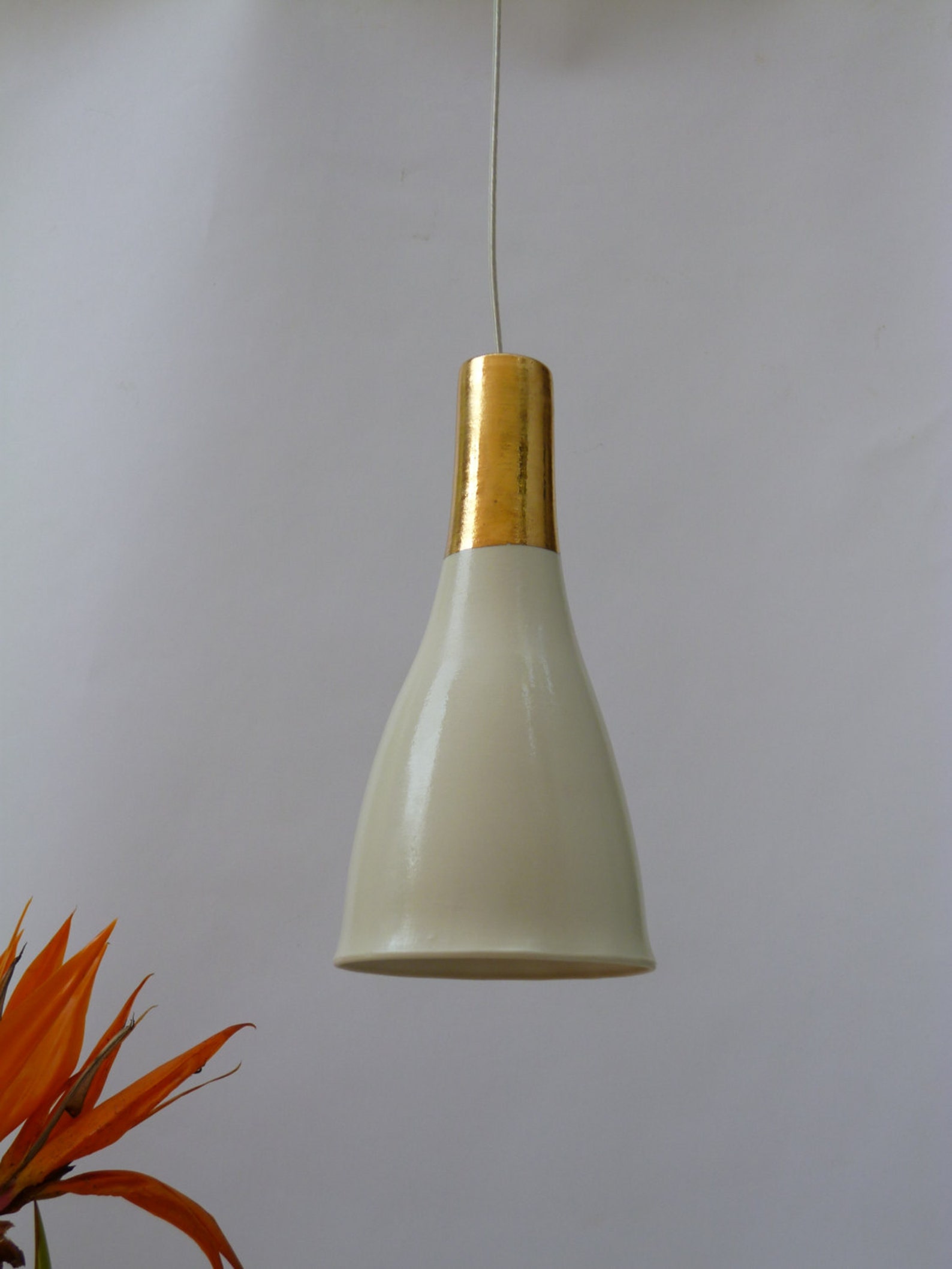 Unique porcelain bell with gold Hanging lamp Pendant lights | Etsy