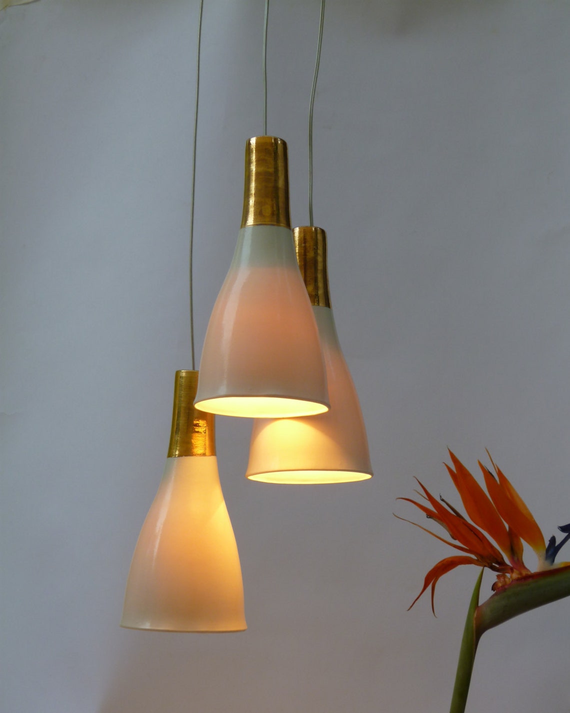 Unique porcelain bell with gold Hanging lamp Pendant lights | Etsy