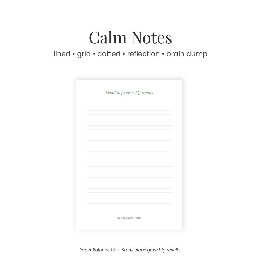 Calm Notes Printable – Minimal Lined Writing Page for Journaling and ...