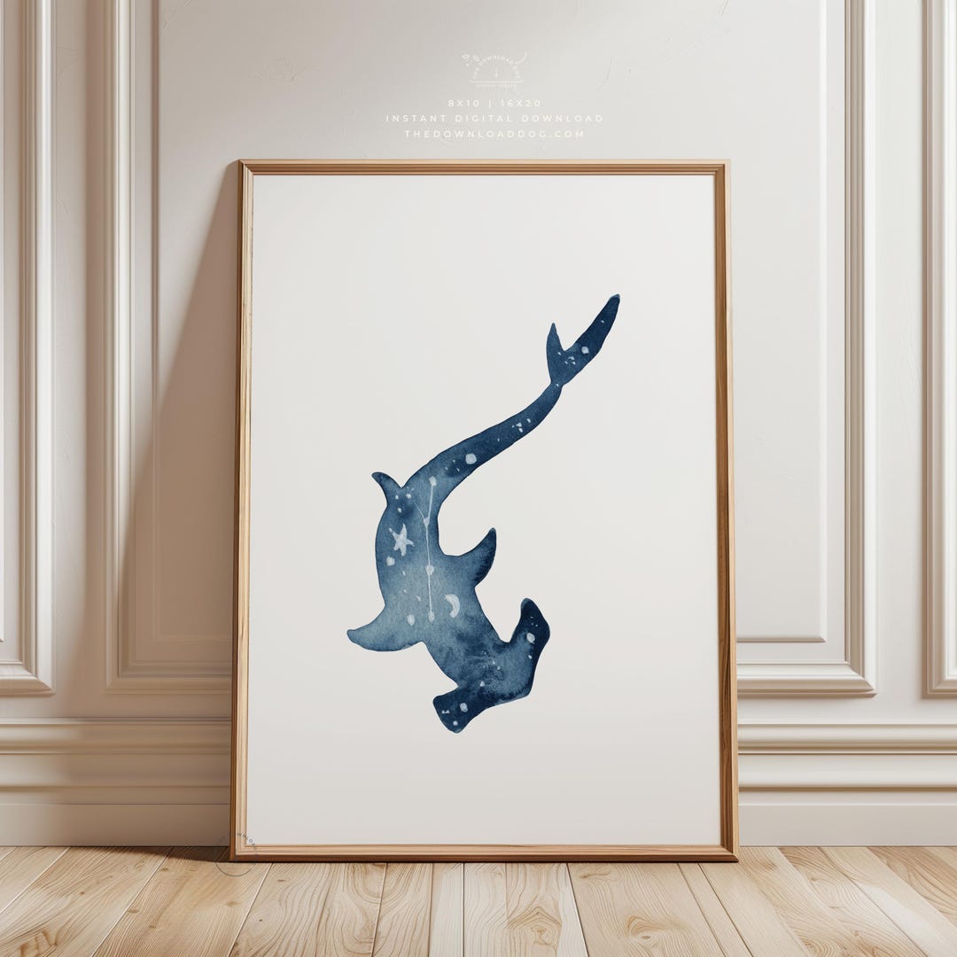 Hammerhead Shark Constellation Print, Watercolor Zodiac Sign Art ...