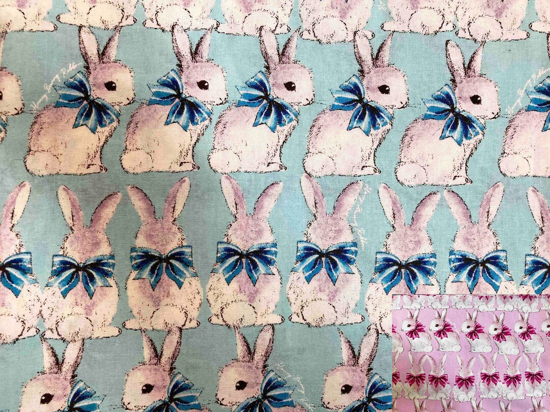 Rabbit and Bow Knots, 1/2 Yard, Pure Cotton Fabric - Etsy