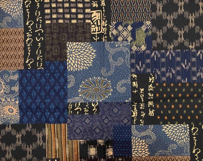 Japanese Classic Motif Block, Black Blue and Brown, 1/2 Yard, Pure ...