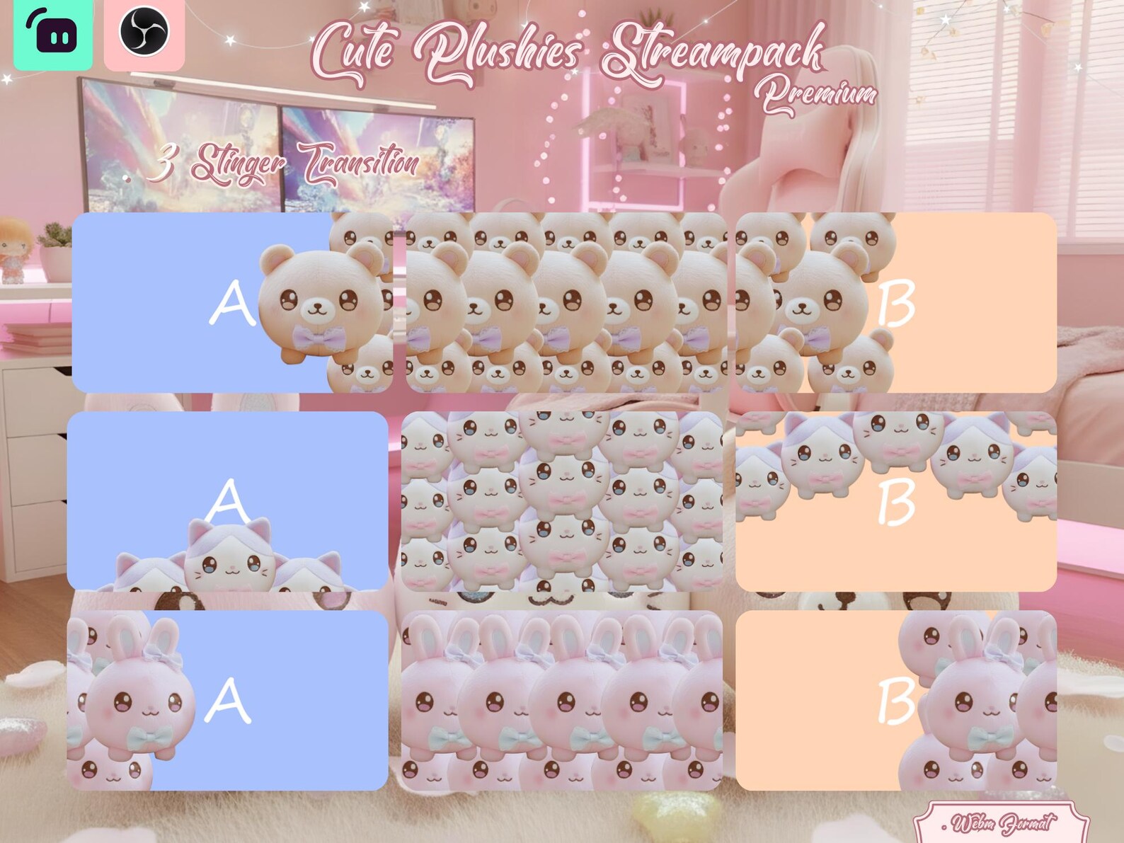 Twitch Overlay Cute Plushies Stream Package, Scenes, Badges, ... for ...