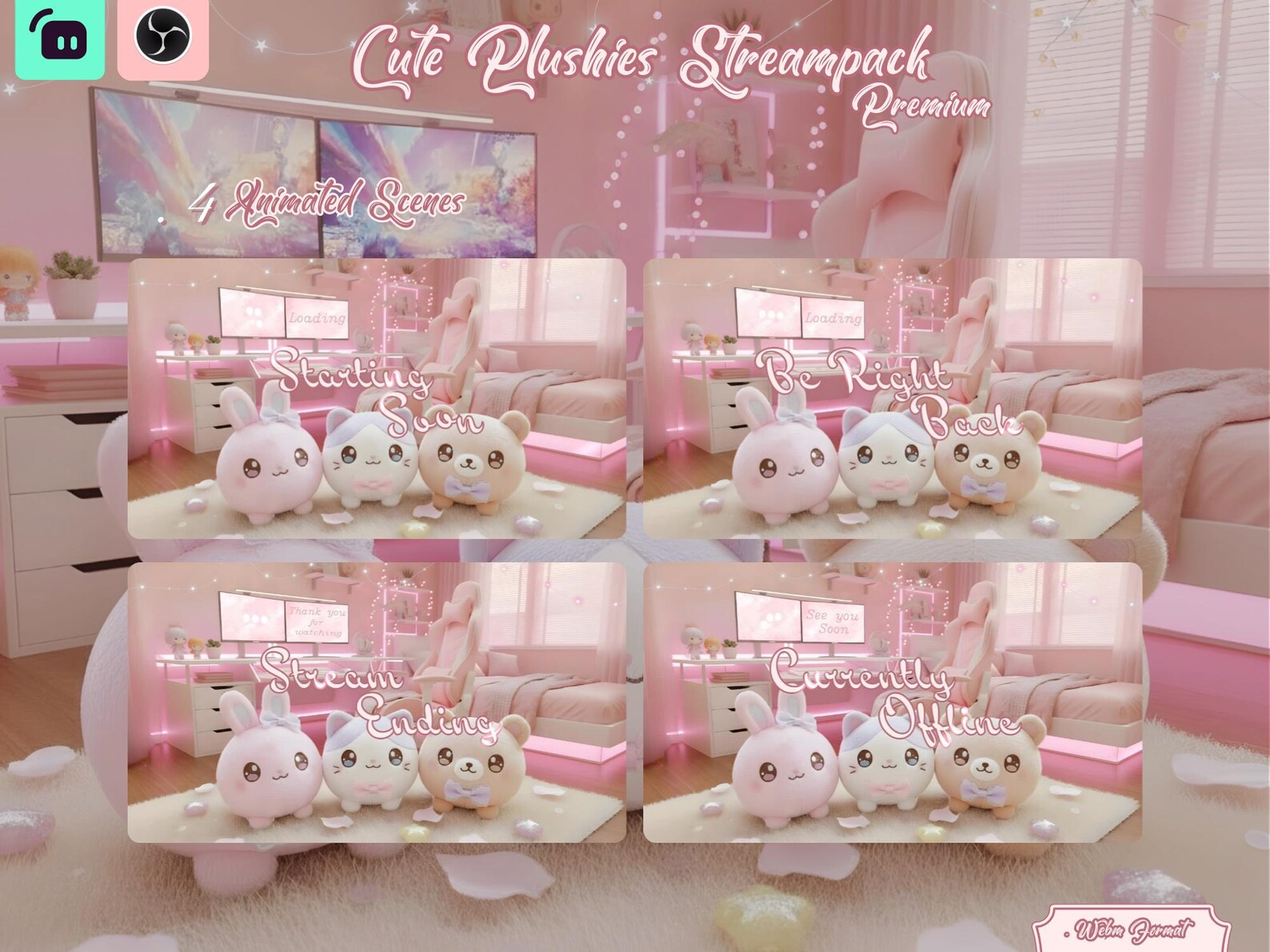 Twitch Overlay Cute Plushies Stream Package, Scenes, Badges, ... for ...