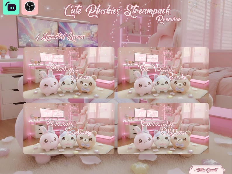 Twitch Overlay Cute Plushies Stream Package, Scenes, Badges, ... for ...