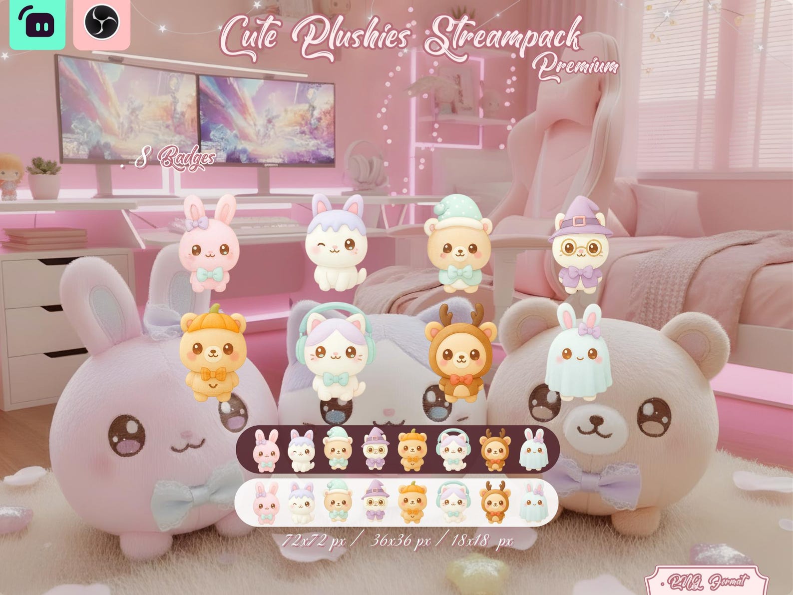 Twitch Overlay Cute Plushies Stream Package, Scenes, Badges, ... for ...
