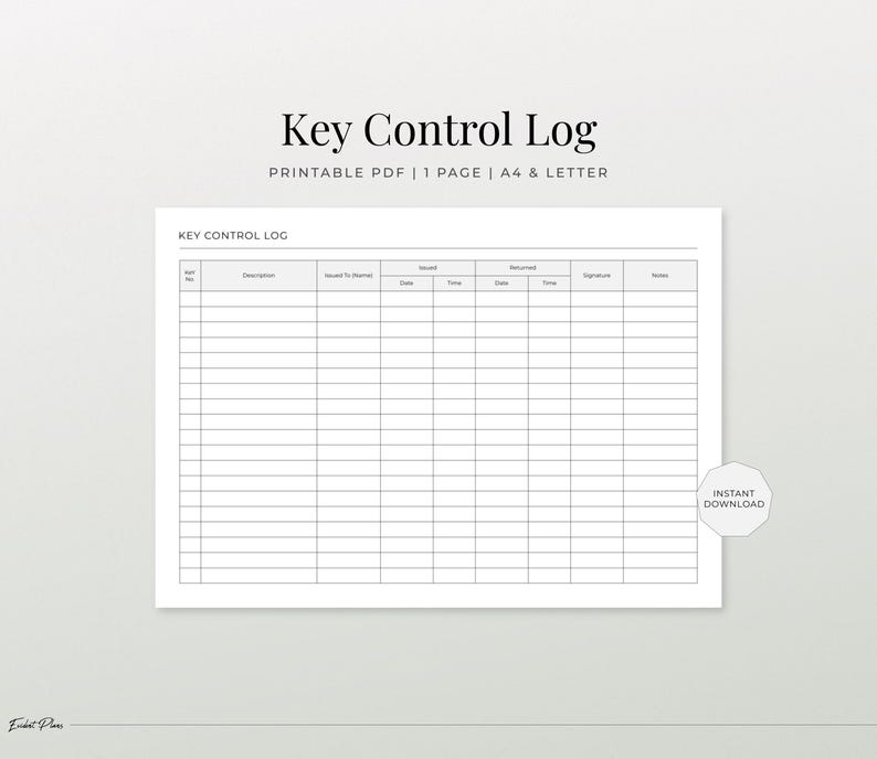 Key Control Log Printable | Office Key Tracking Sheet (PDF Download ...