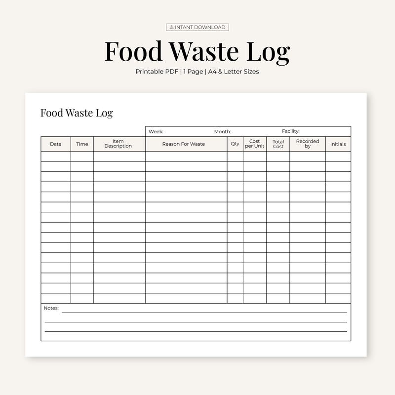 Kitchen Waste Sheet Printable - Etsy