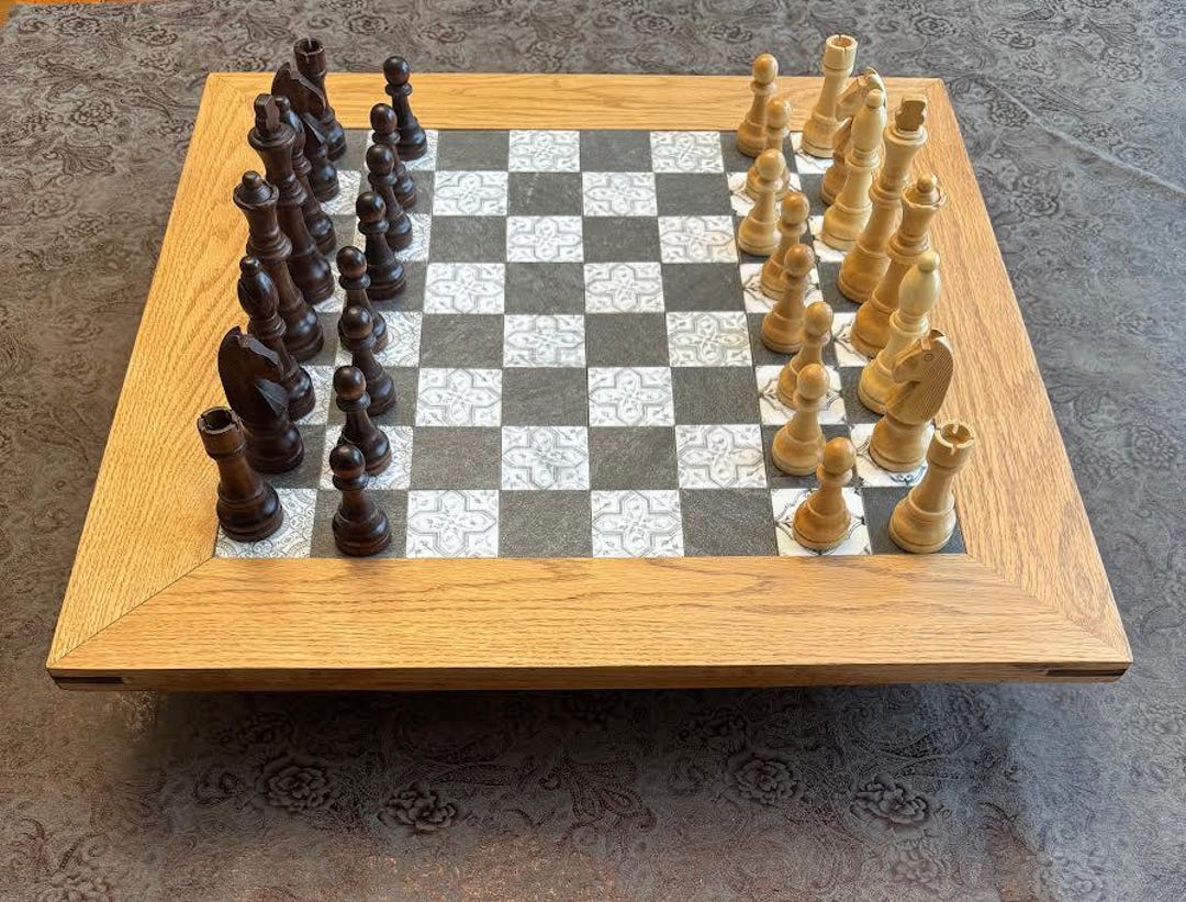 Handmade "floating" Chess Board in Red Oak With Staunton Pieces With 4. ...