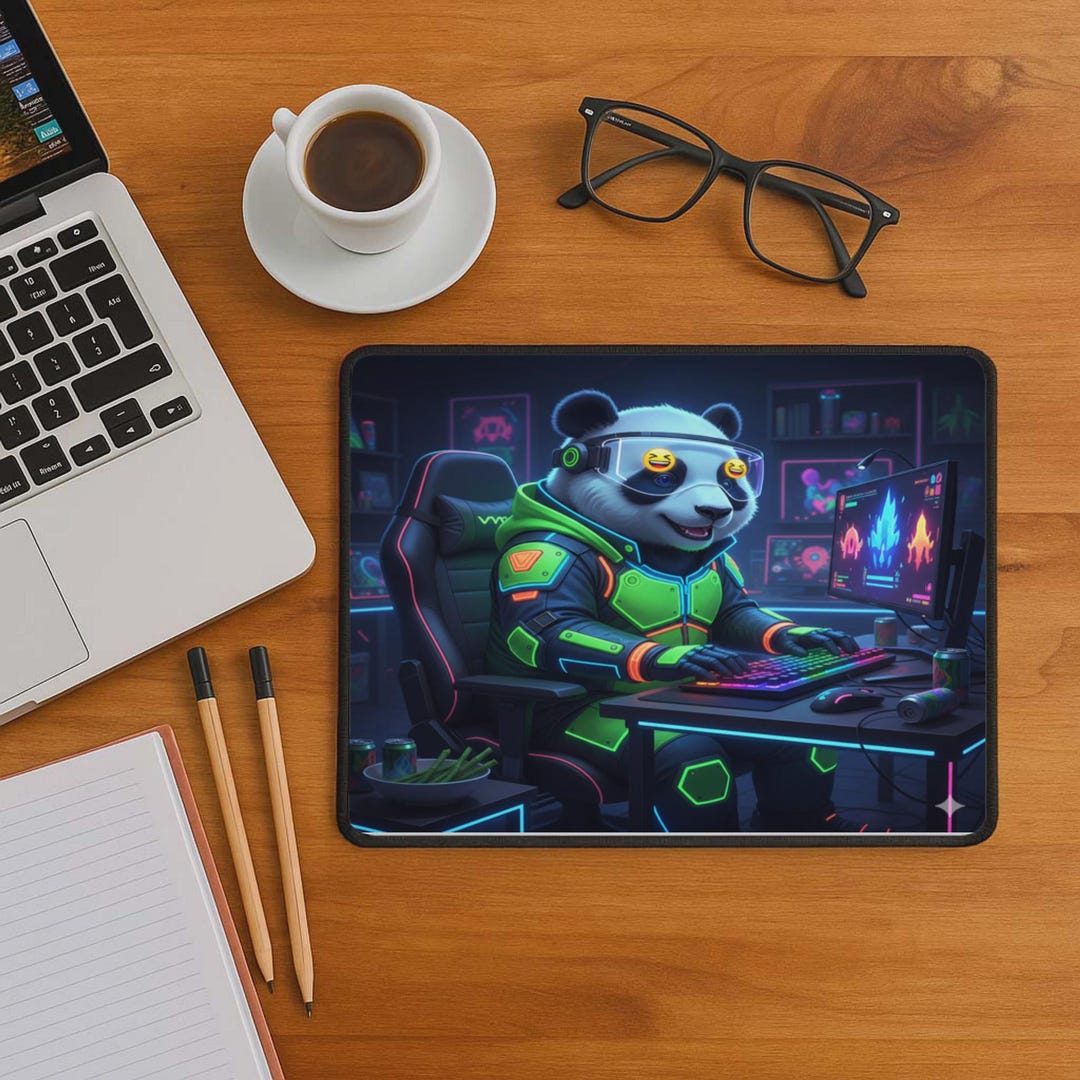 Panda Gamer Desk Mat Cyberpunk Neon Gaming Mouse Pad Futuristic Esports ...