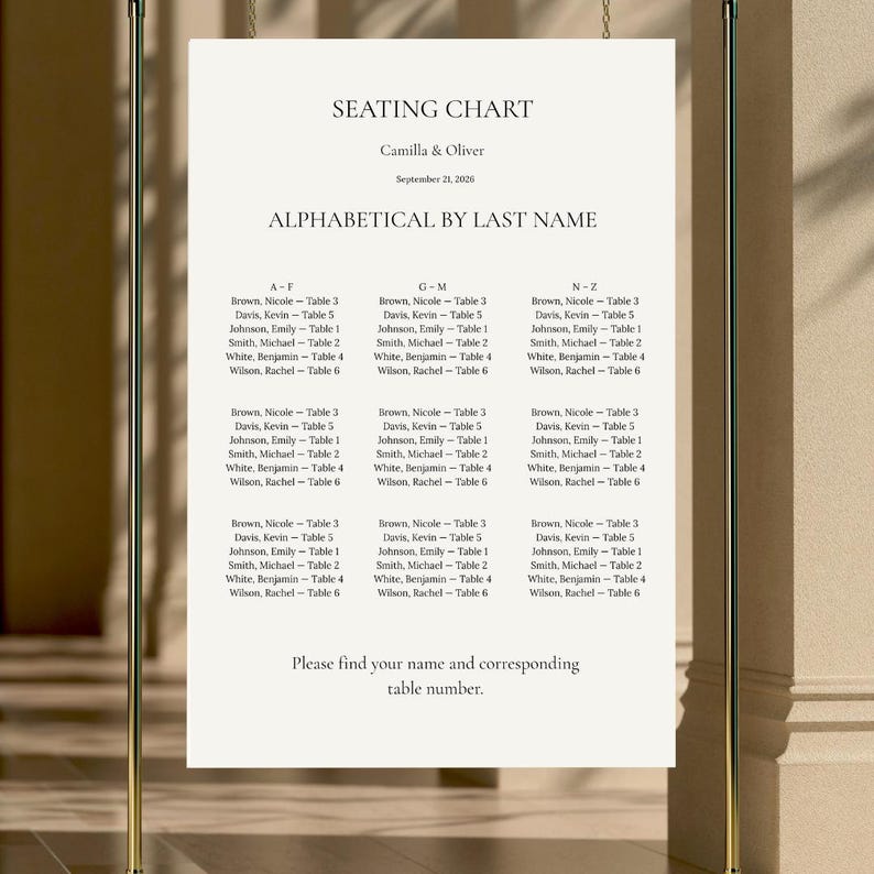 Wedding Seating Chart Template Editable in Canva, Large Wedding Table Chart, Minimal Modern ...