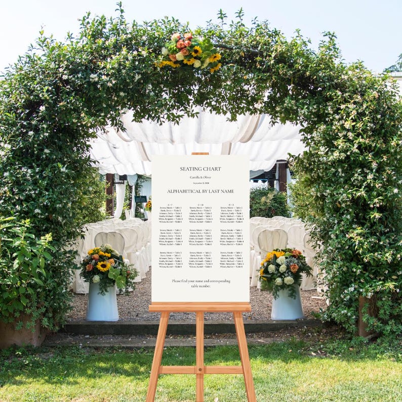 Wedding Seating Chart Template Editable in Canva, Large Wedding Table Chart, Minimal Modern ...