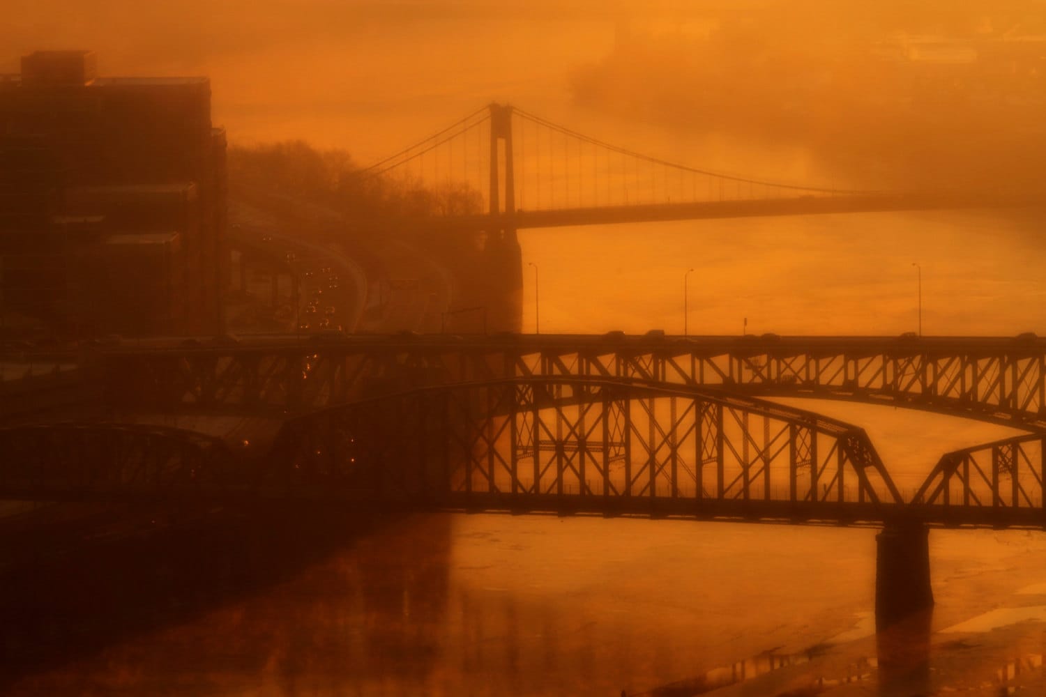 Pittsburgh Bridges at Sunrise Landscape Photograph Winter Morning Color ...