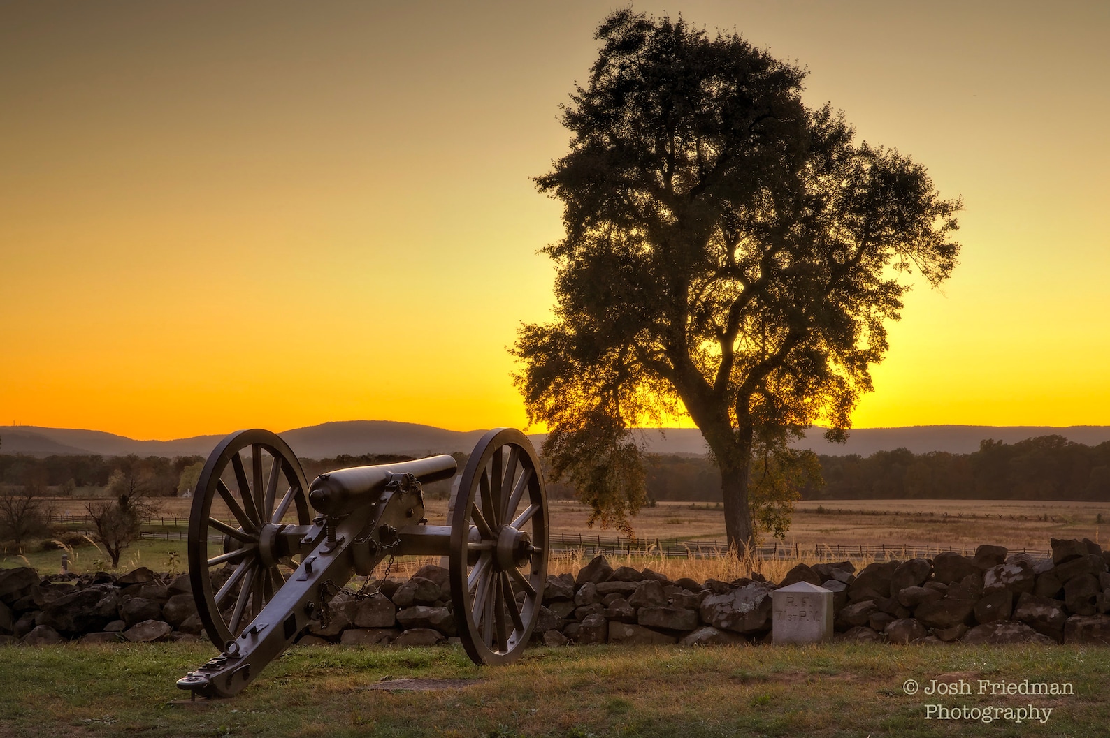 Sunset at Gettysburg National Military Park Photograph Cannon Cemetery ...