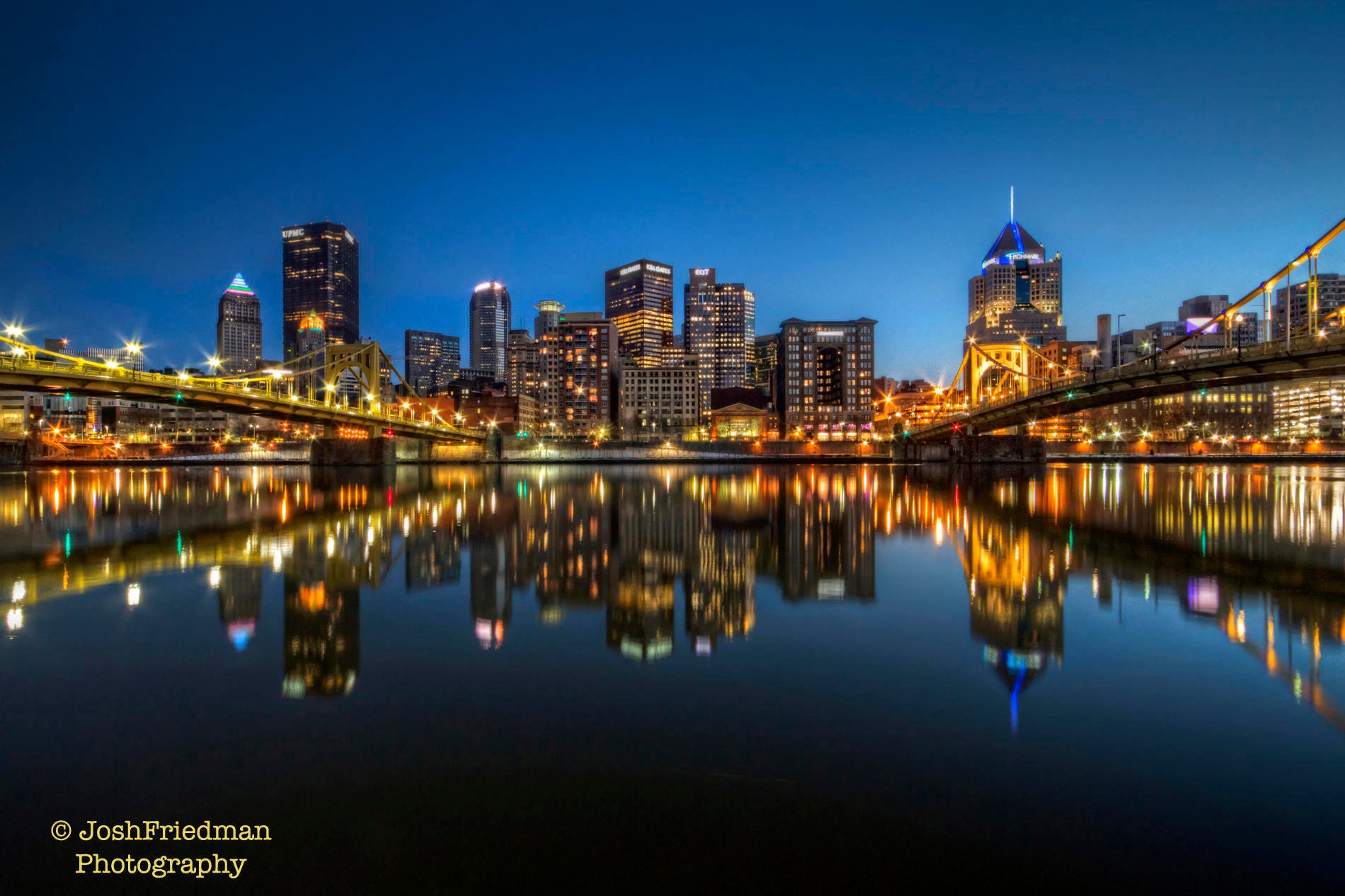 Pittsburgh Skyline and Reflection Photograph Night Andy Warhol Bridge ...