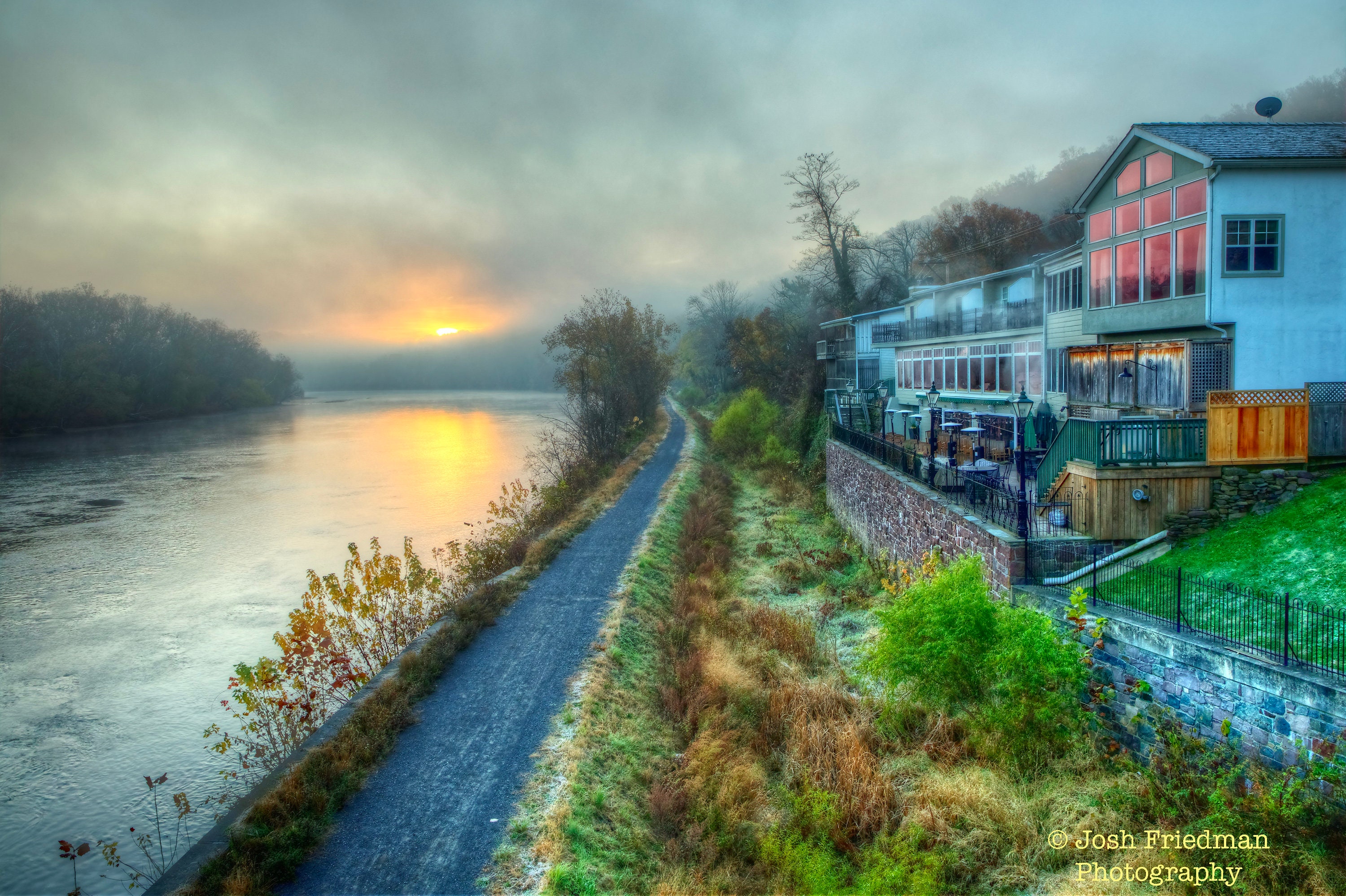 Black Bass Hotel Sunrise Photograph Delaware River Fog Mist Bucks ...