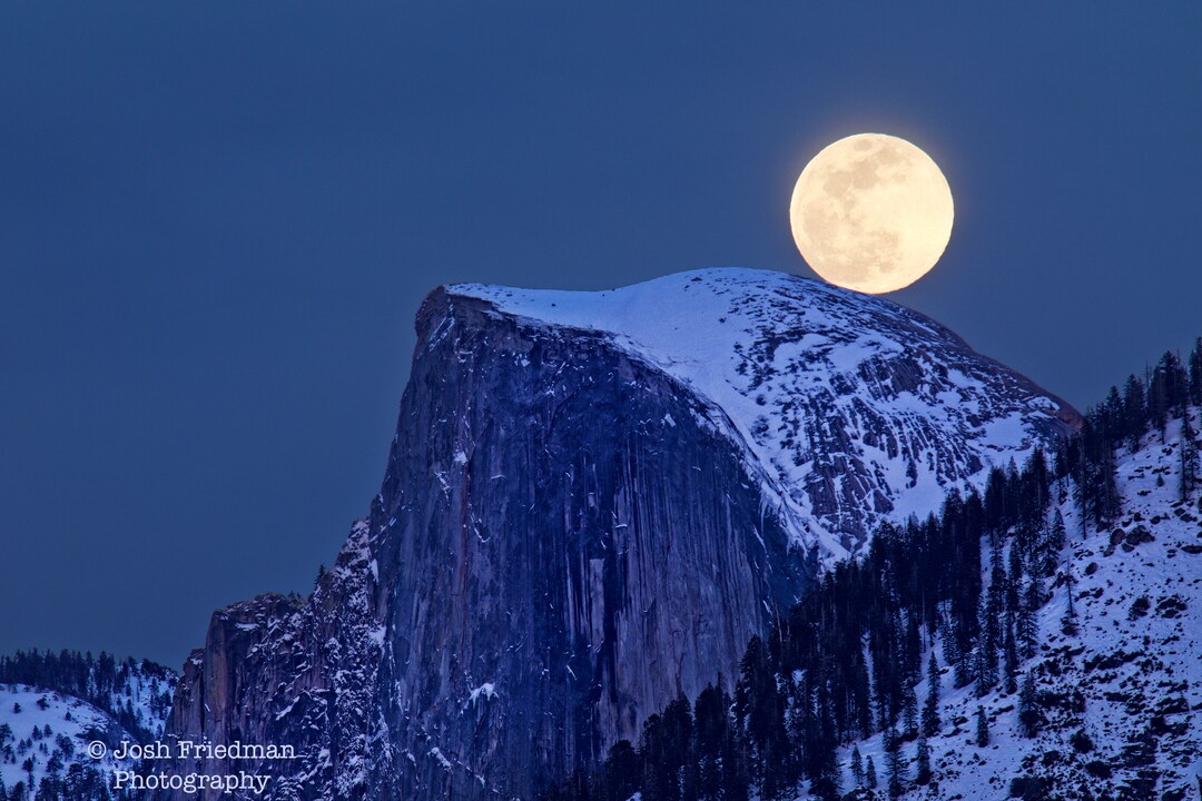 Yosemite National Park Half Dome Moon Photograph Snow Winter Nature ...