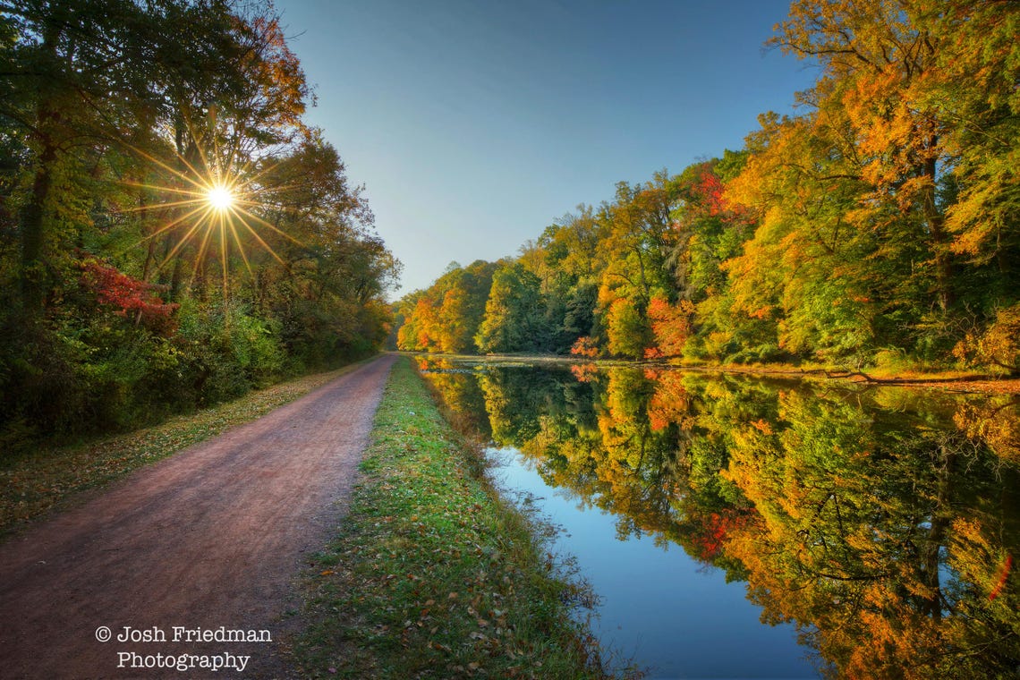Delaware Canal Towpath Yardley Sunrise Autumn Photograph Fall Foliage ...