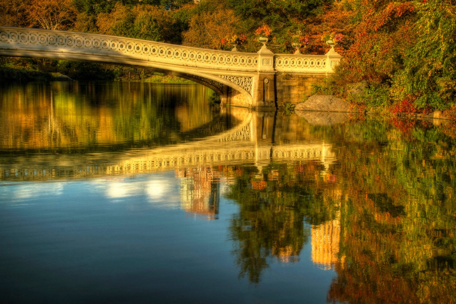 New York City Central Park Bow Bridge Autumn Photograph Reflection NYC ...