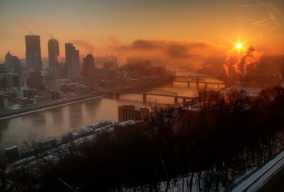 Pittsburgh Sunrise Photograph Winter Morning Bridges | Etsy