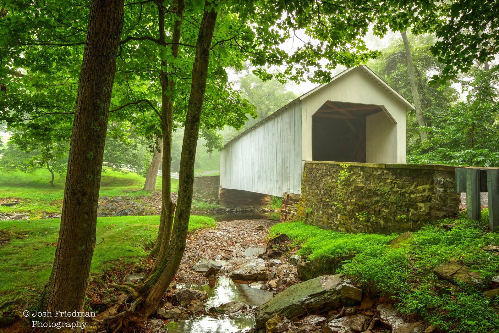 Loux Covered Bridge, Landscape Photograph, Bucks County, Summer, Fog ...