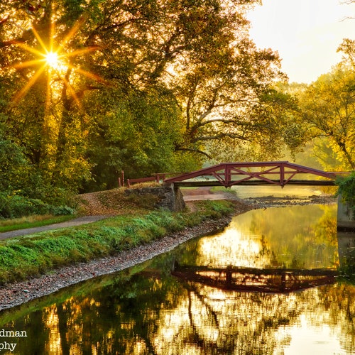 Delaware Canal Footbridge Towpath Sunrise Landscape Photograph - Etsy