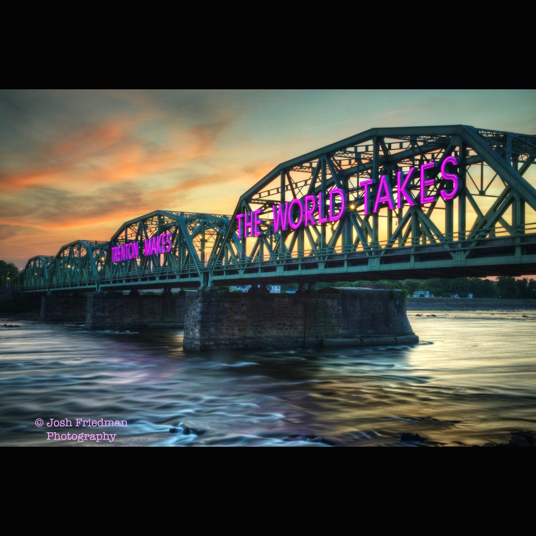 Trenton Makes Bridge Pink Sky Photograph Delaware River New Jersey ...