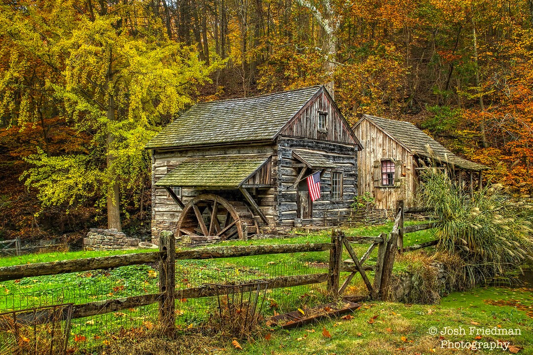 Cuttalossa Mill With Fall Foliage and Fence Landscape Photograph Autumn ...