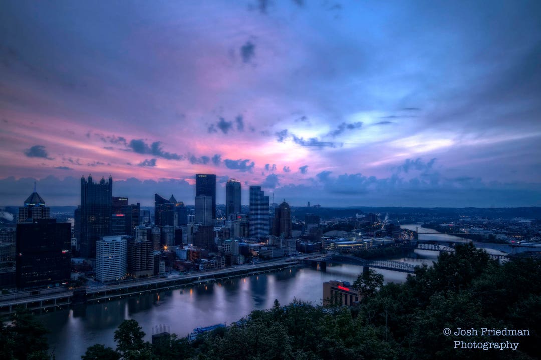 Pittsburgh Skyline Photograph Sunrise Pink Sky Bridges View From Mount ...