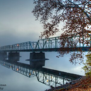 New Hope Lambertville Bridge Photograph, Autumn, Bridge in Fog, Bucks ...