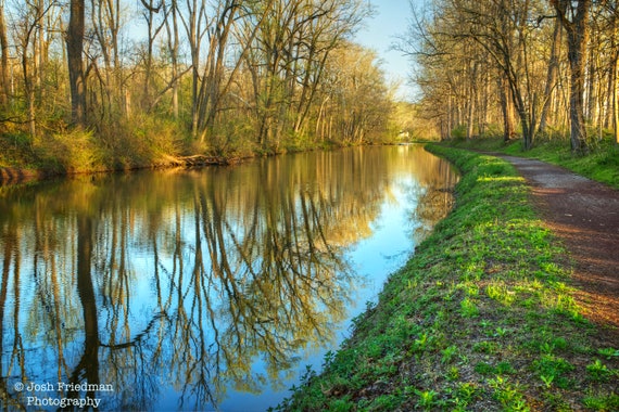 Delaware Canal Towpath Spring Landscape Photograph Reflection - Etsy