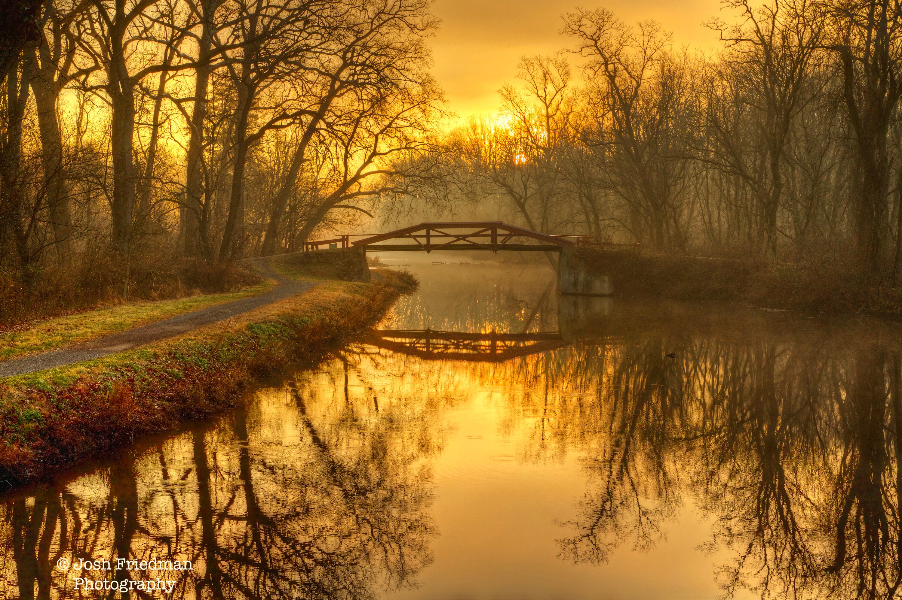 Delaware Canal Footbridge Towpath Sunrise Landscape Photograph - Etsy