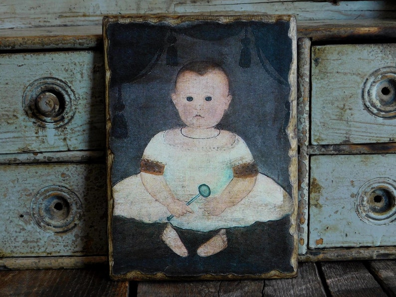 Primitive Colonial Baby Portrait Wooden Art Hanging Sign | Etsy