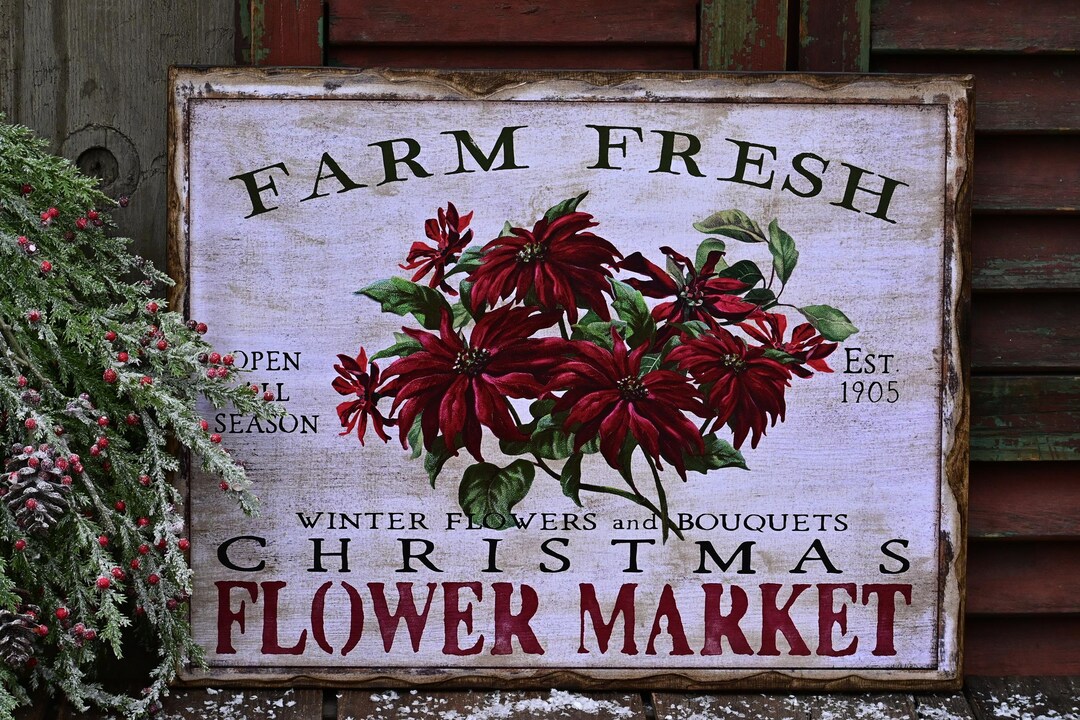 Rustic Wooden Poinsettia Flower Sign, Christmas Flower Market - Etsy