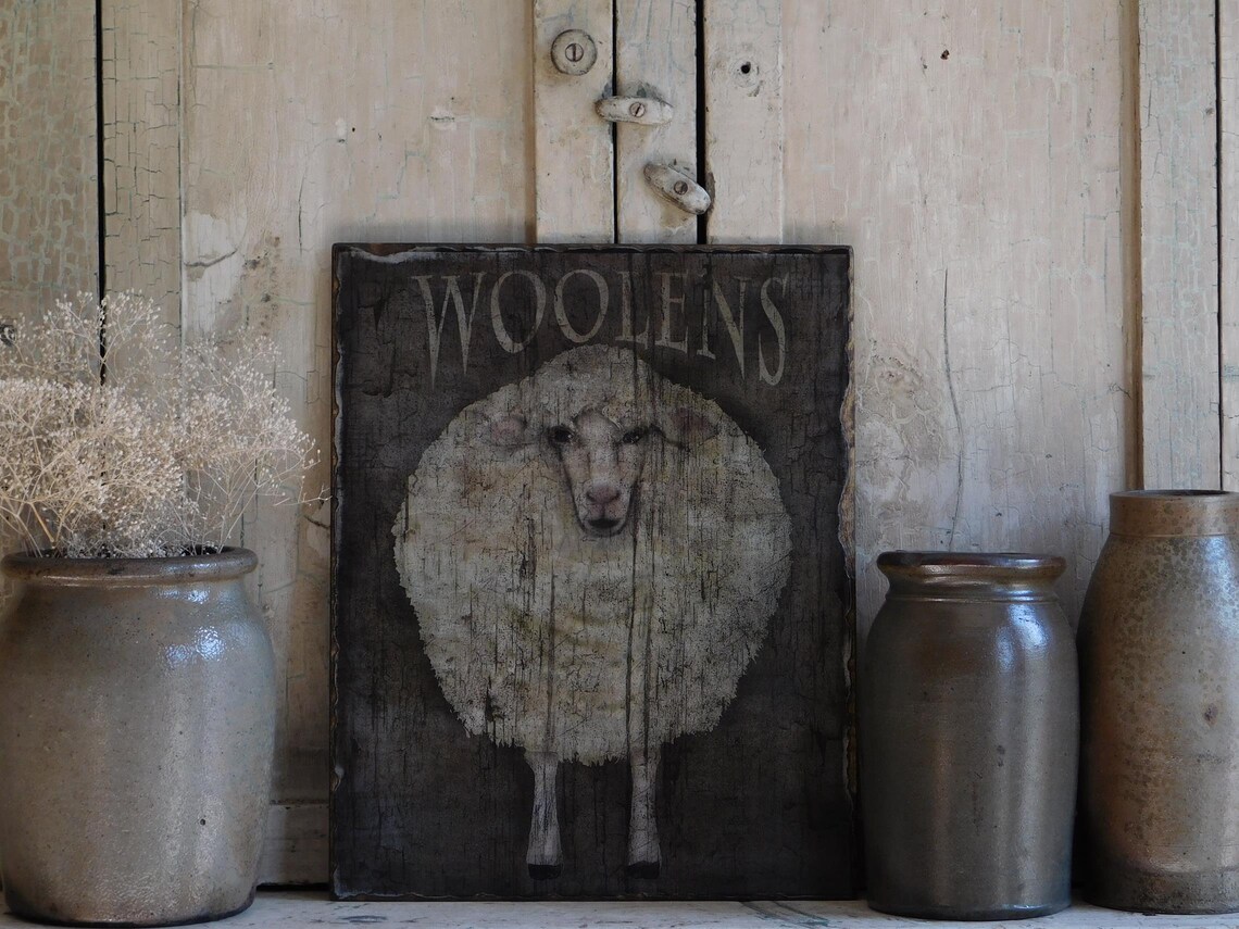 Primitive Woolen Sheep Wooden Sign - Etsy