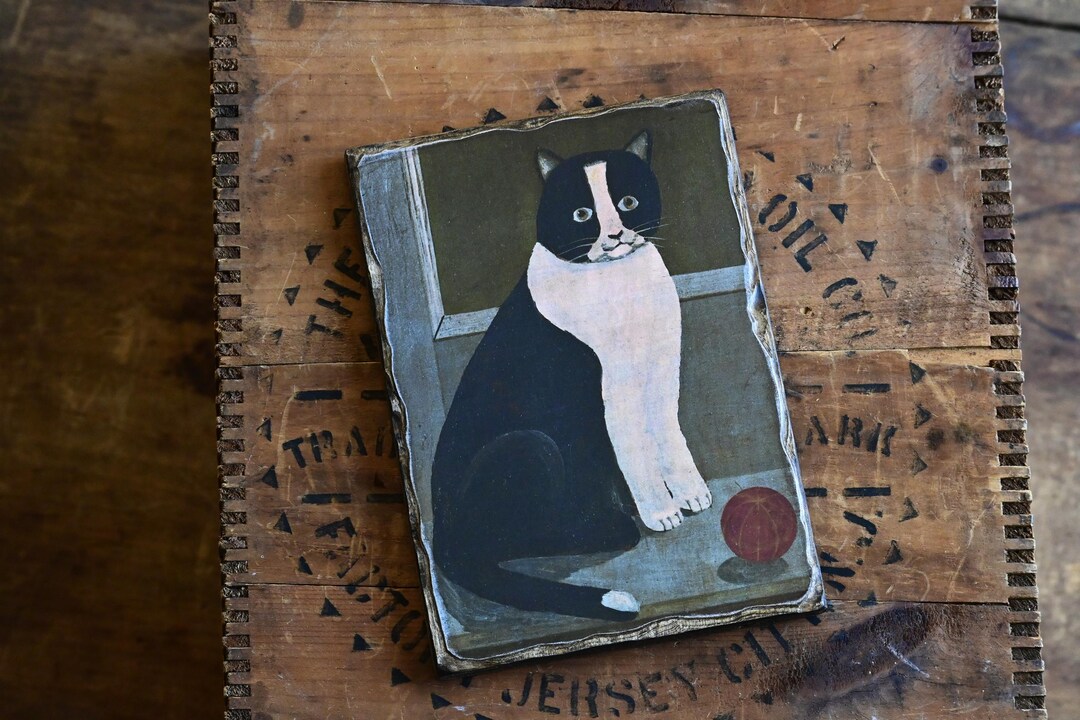 Antique Style Colonial Cat Painting Wooden Wall Hanging Plaque - Etsy