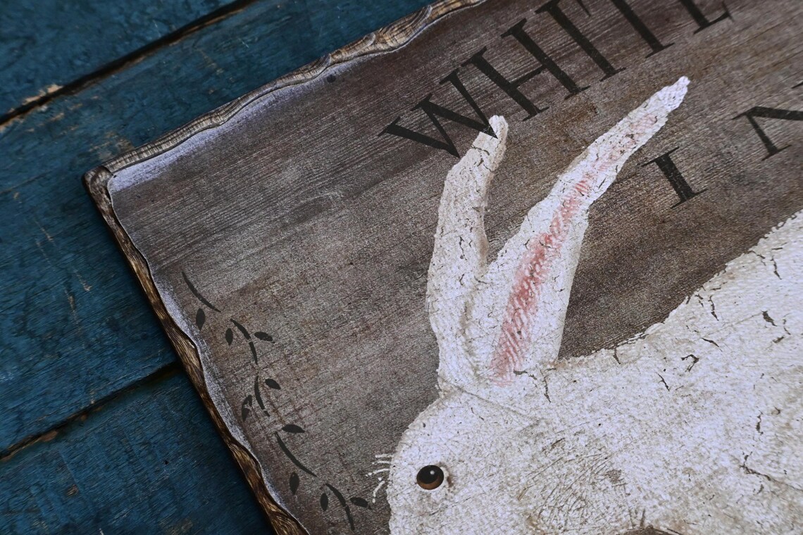 Handmade Large Rustic Easter Rabbit Wooden Sign, Primitive Folk Art ...