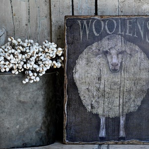 Handmade Primitive Woolen Sheep Picture Sign Plaque - Etsy