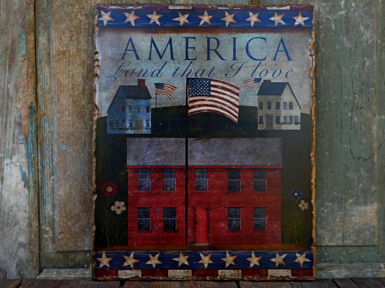 Primitive Folk Art Stars and Stripes Americana Flag Picture - Etsy