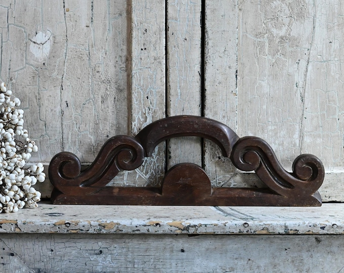 Antique Salvaged Wooden Pediment, Scrolling Ornate Wood Salvage ...