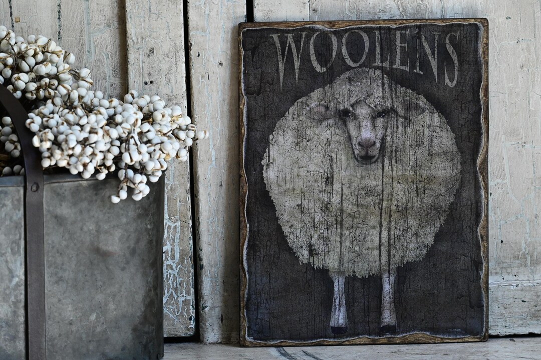 Handmade Primitive Woolen Sheep Picture Sign Plaque - Etsy